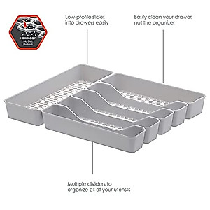 Spectrum Diversified Hexa Drawer Organizer Tray Modern Kitchen Cutlery, Utensil, Silverware Holder Caddy, 6 Dividers Cabinet Storage, 13 x 16, Stone Gray