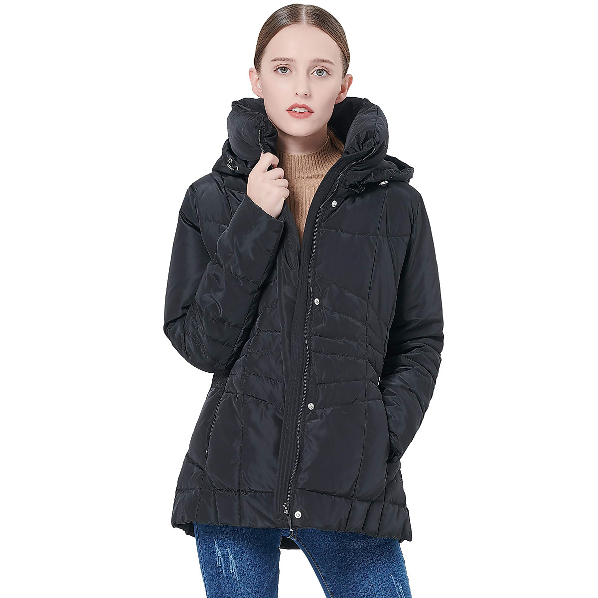 Orolay Women's Warm Winter Down Coat Hooded Puffer Jacket Black XL