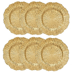 Spsyrine Gold Reef Charger Plates, 13" Table Chargers for Dinner Plate, Set of 6 Elegant Plastic Chargers Bulk Wedding, Tabletop Decor for Party, Events, Holidays.