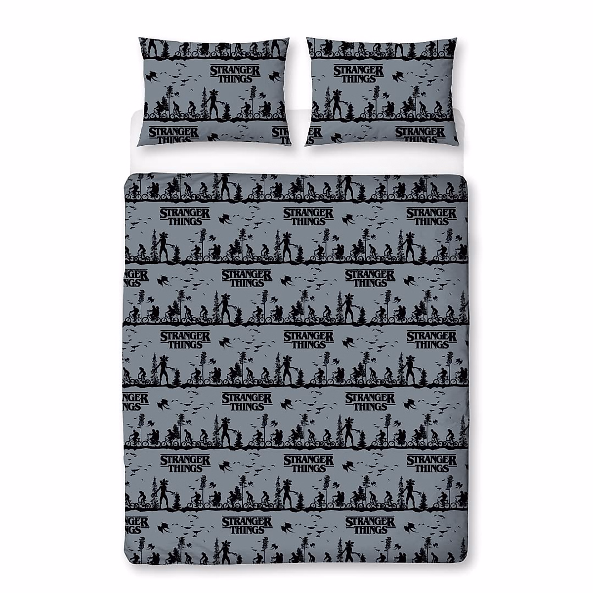 Stranger Things Character World Official Double Duvet Cover | Hawkins Town Map Design, Reversible Easy Care Bedding 2 Sided Duvet Quilt Set with Matching Pillow Cases, Multicolour Print