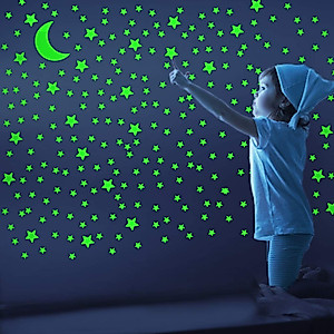 FFL DREAMS Glow in The Dark Stars and Moon, Realistic No Dots No Squares Set. Star Shaped Stickers and Moon, Luminous Adhesives for Room, Wall, Bedroom, Light up Your Ceiling and Living Room