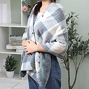 forestfish Flannel Wearable Blanket with Pockets, Cozy Soft Plaid Throws Blanket for Lap Bed Sofa Office Airplane Travel (Blue-White, 63“x19.7”)