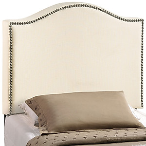 Modway Curl Linen Fabric Upholstered King Headboard with Nailhead Trim and Curved Shape in Ivory