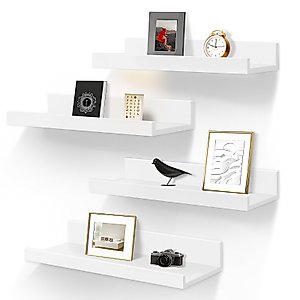 LaVie Home Floating Shelves for Wall Storage Set of 4, 16 Inch Picture Ledge Shelf, White Wall Shelves with Lip for Kitchen, Bedroom, Bathroom, and Living Room