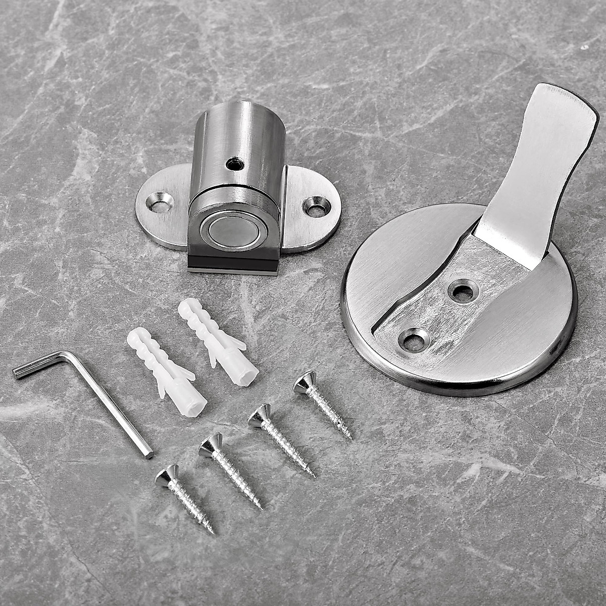 INIRET Silvery Floor Mount Door Stopper，Height-Adjustable Invisible Magnetic Door Stop,Door Catch/Stopper for Bottom of Door，Hold Your Door Open，with Adhesive No Drilling,for Home Office Bedroom