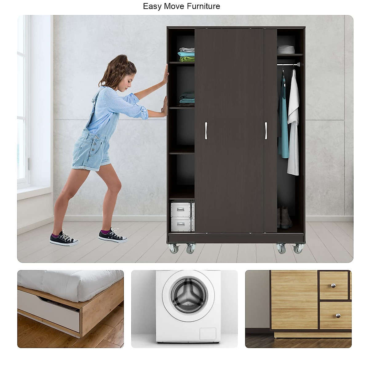 Heavy Duty Furniture Expandable Lifter with 4 Mover Dolly for Easy and Safe Moving Kit, Rubber Wheels 2 Brake 360° Rotatable Appliance Mover Dolly, Max Up for 1320LBS/600KG (Black)