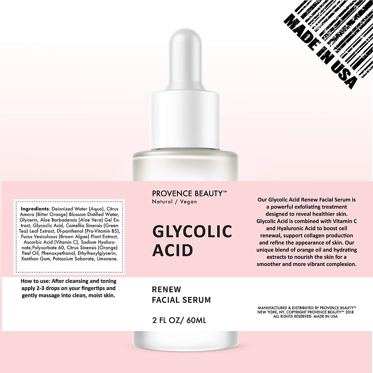 Rejuvenating Glycolic Acid Face Serum - Hyaluronic Acid, Vitamin C and Aloe Vera Helps Exfoliate and Minimize Pores, Reduce Acne, Breakouts, and Appearance of Aging and Scars - 2 Fl Oz