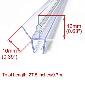 Cozylkx Frameless Shower Door Bottom Seal with Drip Rail for 3/8"(10mm) Glass, Length 27.5"/0.7m, Glass Door Sweep Stop Shower Leaking Clear