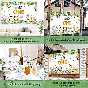 Wild One Backdrop Banner Birthday Decorations for Boys,Large Size 3 x 5Ft Jungle Safari Cute Animals 1st First Party Supplies