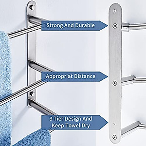 Bath Towel Bar 3-Tiers with Hook 30-Inch 304Stainless Steel Wall Towel Rack for Bathroom Wall Mounted Towels Shelves,Towel Ladder Holder Brushed Finished (Silver 2)