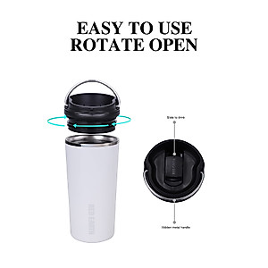 GiNT 17oz Travel Tea Mug with Infuser and Two Lids. Vacuum Insulated 316 Stainless Steel Travel Coffee Mug. Dishwasher Safe Tea Cup with Tea Strainer for Hot and Cold Brew Coffee or Tea(White)