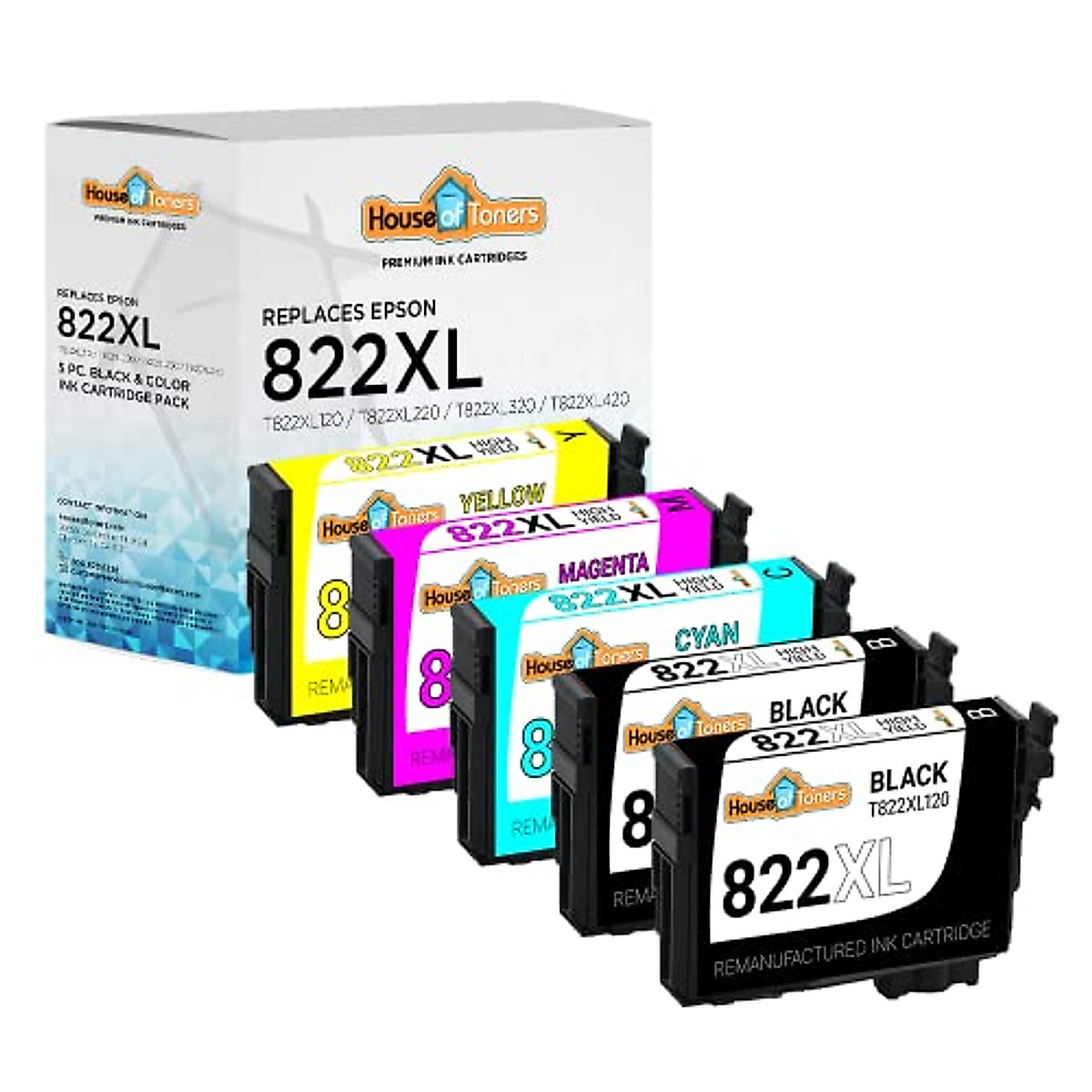 Houseoftoners Remanufactured Ink Cartridge Replacement for Epson 822 XL 822XL for Workforce Pro WF-3820 WF-4820 WF-4830 WF-4834 Printer (2B & CMY, 5PK)