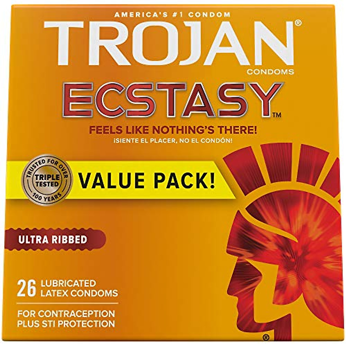 Trojan Ultra Ribbed Ecstasy Lubricated Condoms - 26 Count