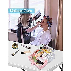 Pink Craft Box Art Box 3-Layer Plastic Portable Storage Box with Handle, Nail Sewing Organizer, Pink Toolbox, Hair Supplies Storage Box