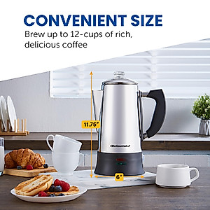 Elite Gourmet EC922 Electric Coffee Percolator, Keep Warm, Glass Clear Brew Progress Knob, Cool-Touch Handle, Cordless Serve, 12-Cup, Stainless Steel