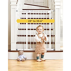 InnoTruth 29"- 39.6“ Baby Gate for Doorways and Stairs, 36" Extra Tall No Drill Wall Protected Dog Gate, 45cm Wide Walk Thru Auto Close Metal Child Gate, Easy to Install and One-Hand Opening, White