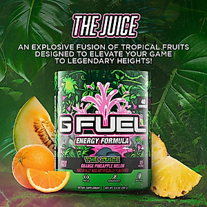 G Fuel The Juice Energy Drink Powder, Pre Workout Caffeine Powder, Energy Powder Drink Mix for Gaming, Sugar Free Focus Amino, Vitamin + Antioxidants, 9.9oz (Pineapple & Melon Punch, 40 Servings)