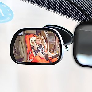 Yonput 1 Pack Car Baby Rearview Mirror, 2 in 1 Auto Baby Observation Mirror, 3.5In x 2.3In Wide Angle Convex 360 Degrees Adjustable Suction Cup Auxiliary Mirror, Universal Aafety Accessories (Black)