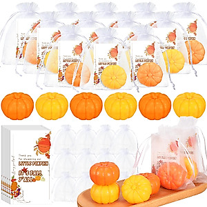 Liliful 30 Sets Pumpkin Theme Baby Shower Soap Favors Included Mini Pumpkin Soap Thanks Cards Drawstring Gift Bags for Fall Bridal Shower Wedding Autumn Thanksgiving Day Party Gifts Decorations