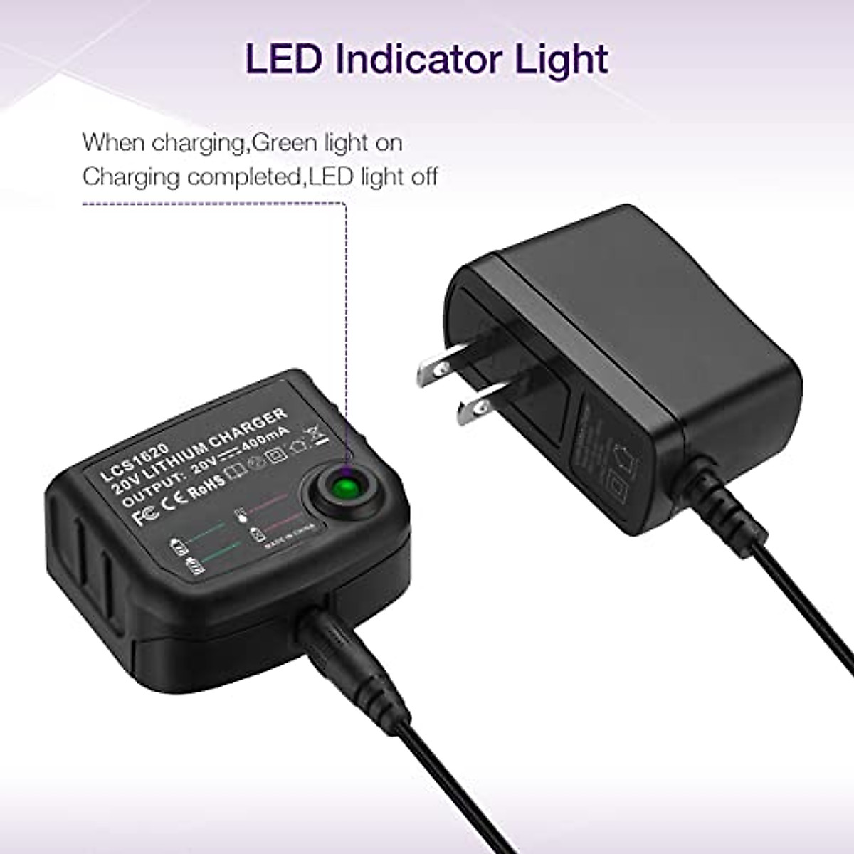 LCS1620 Replacement Charger 20V Lithium Battery Charger for Black&Decker 16V-20V Lithium Ion Battery LBXR20 LBXR20-OPE LB20 LBX20 LBX4020 LB2X4020 LBXR2020-OPE BL1514 LBXR16