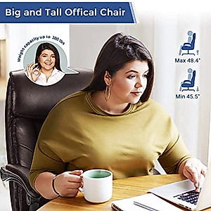 Executive Office Chair, Ergonomic Big and Tall Leather Swivel Rolling Managerial Reclining Computer Desk Task Chair, Adjustable High Back Recliner Chair with Padded Armrests and Retractable Footrest