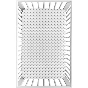 Sweet Jojo Designs Grey and White Polka Dot Baby Girl Fitted Mini Portable Crib Sheet for Watercolor Floral Collection - for Mini Crib or Pack and Play ONLY