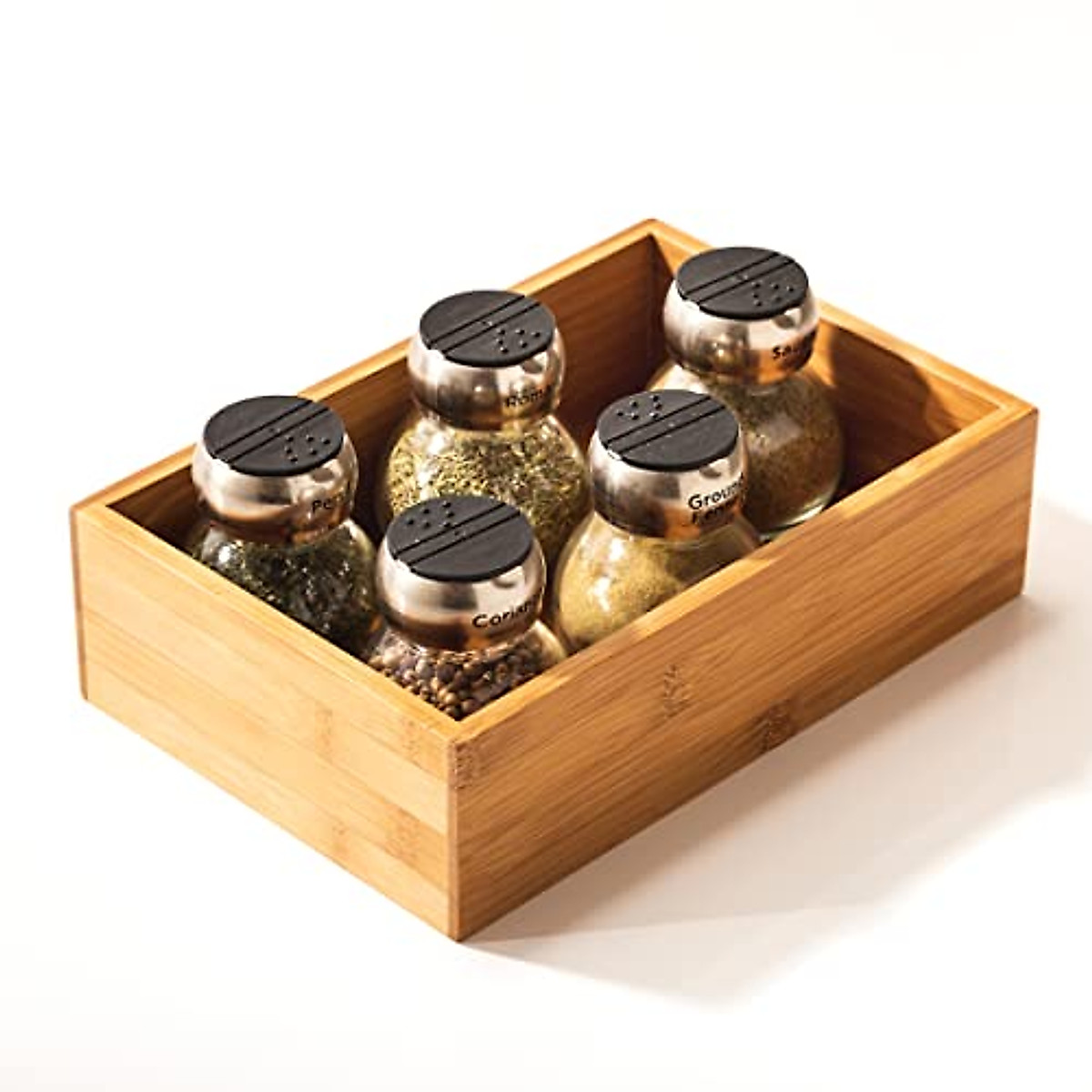 Seville Classics Bamboo Premium Organizer Storage Bins for Kitchen Silverware, Pantry, Closet, Office Desk, Pens, Utensils, Makeup, K Cup, Bamboo, Bin Set (10 Piece)