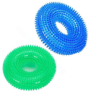 TEHAUX 2Pcs Round Ring Pet Toys TPR Tooth Toys Bite Resistant Dog Molar Teeth Toys Dog Toys (Blue and Green)