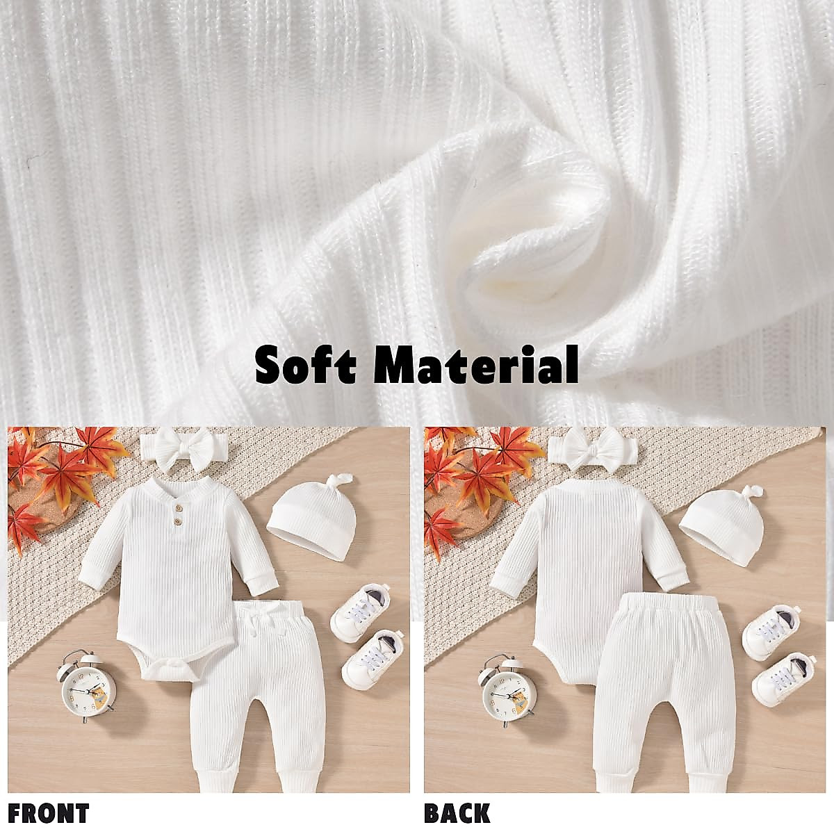 Aalizzwell Newborn Baby Boys Girls Clothes Ribbed Long Sleeve Fall Winter Outfit White NB Premature Gender Neutral Unisex