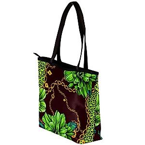 Tote Bag Women Satchel Bag Handbag Stylish Tote Handbag for Women Hobo Bag Fashion Crossbody Bag, Leopard flower chain green