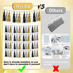 8P Black Gold Silver Foil Fringe Metallic Tassel Garland, Tassels Banner Streamers for Parade Floats, Bachelorette, Wedding, Birthday, Halloween, Christmas, Bridal/Baby Shower Party Decorations