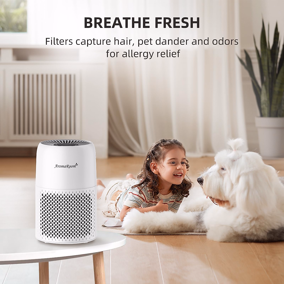 AromaRoom Air Purifiers for Bedroom, H13 HEPA Air Purifier for Home with Fragrance Sponge, Portable Air Cleaner for Smoke, Allergies, Pet Hair Dander, Odor, Dust, RGB Night Light, AP100-A (White)