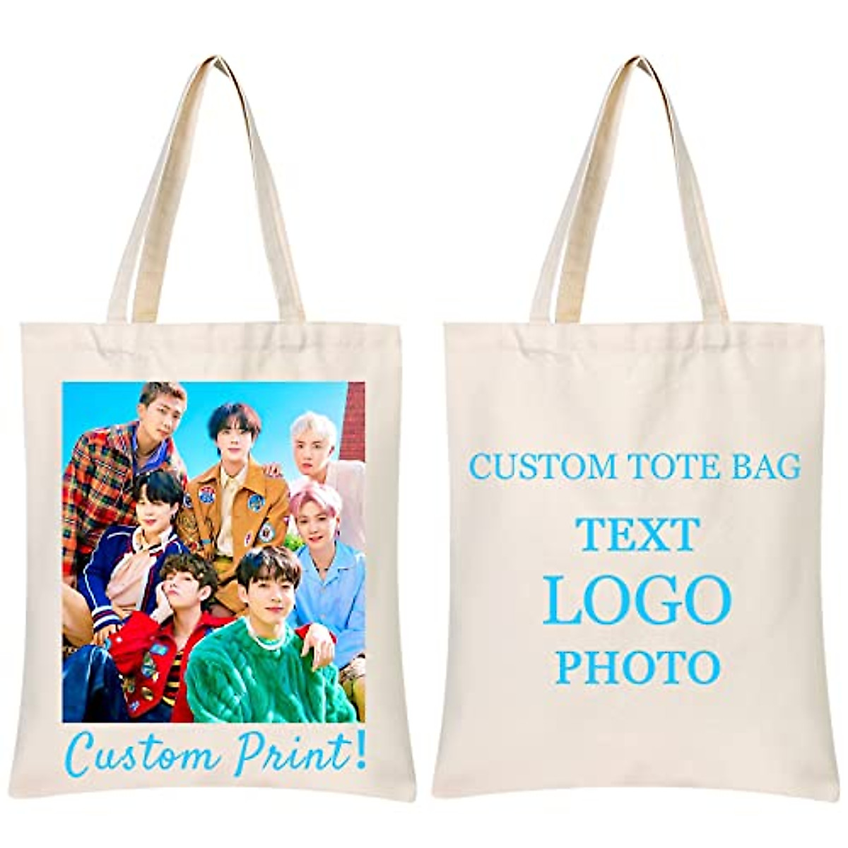 JATEBI Personalized Tote Bag, Canvas Tote Bag With Customizable Pictures and Text double sided, Reusable Grocery Bag,Shopping Bags for Daily Use Gifts…