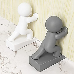 Cute Door Stopper, 2 Pack Buddy Door Stop, Flexible and Effective to Keep Your Door Open (White and Gray)