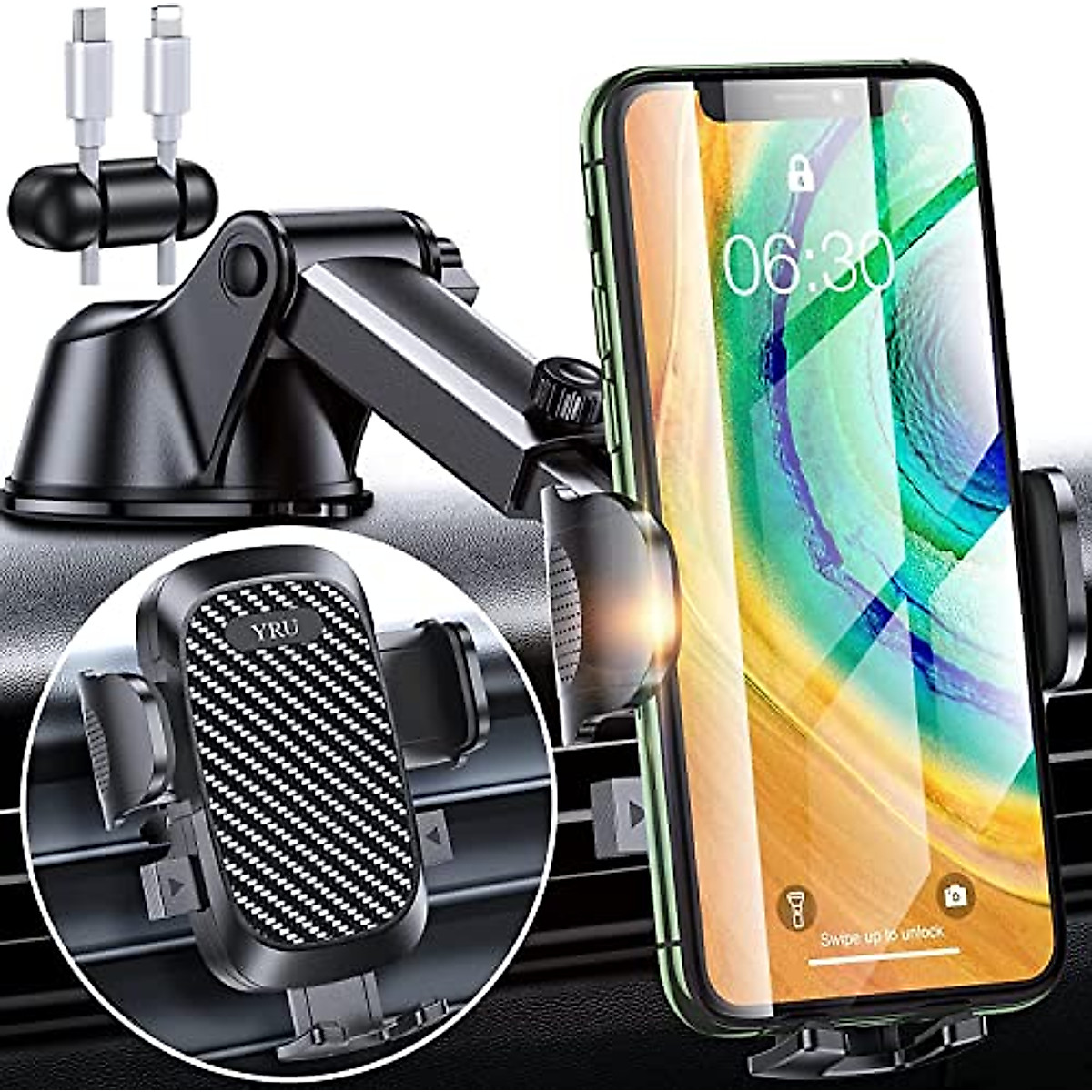 YRU [Super Stable] Phone Holder Car [Upgraded 80 Lb Suction Cup] Thick Case Friendly, Heavy Duty Mobile Car Cell Phone Holder Mount for Dashboard Vent Windshield iPhone 14 Pro Max 13 12 11 Galaxy S22