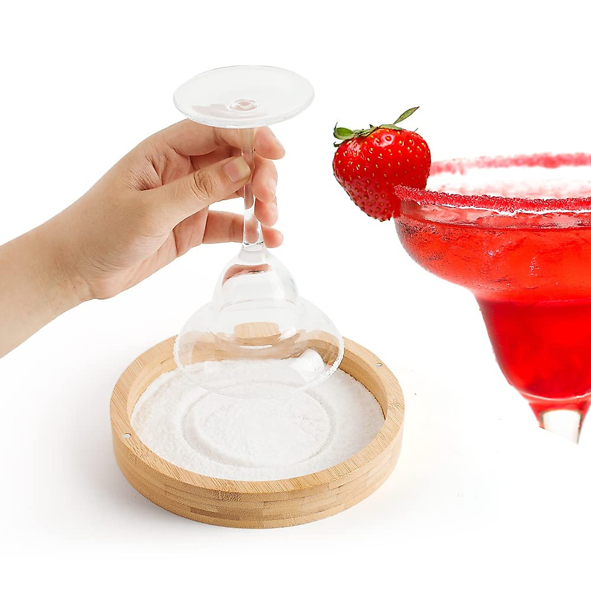 Margarita Salt Rimmer Set with Lid - Bamboo Salt Rimmer for Cocktails - Bar Party Glass Rimmering for Drinks, Cocktail Sugar Rimmer, Margarita Salt Container for Bar Salt and Sugar Rimmer Spice Box