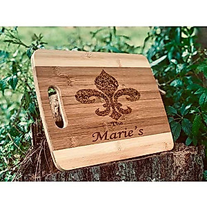 Personalized, engraved Fleur de lis decorative Bamboo chopping board