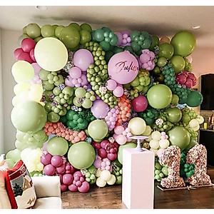 Pink Green Yellow Balloon Garland - Double Stuffed Sage Green Dusty Rose Pink Olive Matte Balloons Pastel Balloon Arch Kit for Baby Shower Birthday Summer Wonderland Party Decoration