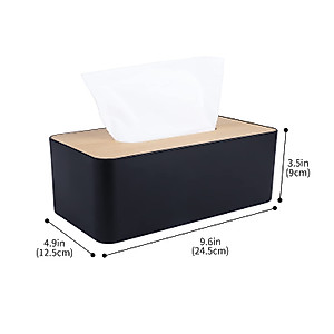 Tissue Box Cover,Tissue Holders,Tissue Box Holder for Bathrooms,Bamboo Cover Plate,Home and Office,9.7 * 5 * 3.6in (Black)
