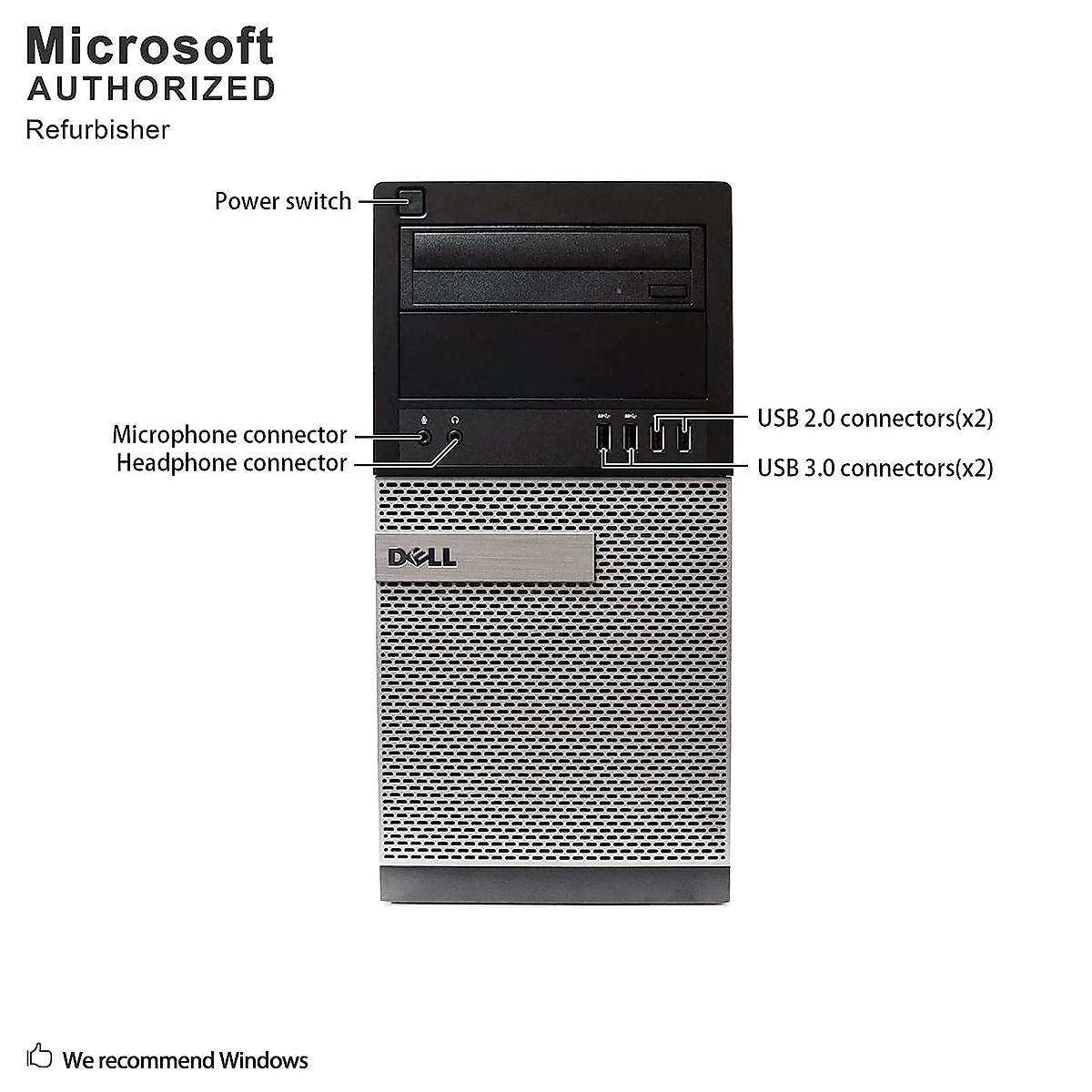 Dell Optiplex 7020 Tower Core i5-4570 3.2GHz 16GB 512GB SSD DVD Wi-Fi Win 10 Pro (Renewed)
