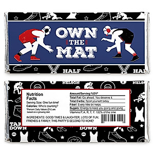 Big Dot of Happiness Own the Mat - Wrestling - Candy Bar Wrapper Birthday Party or Wrestler Party Favors - Set of 24