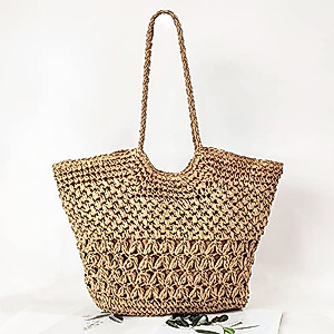 Aktudy Summer Straw Woven Bag Handmade Hollow Beach Vacation Bags Fashion Simple Exquisite Large Capacity for Seaside Holiday