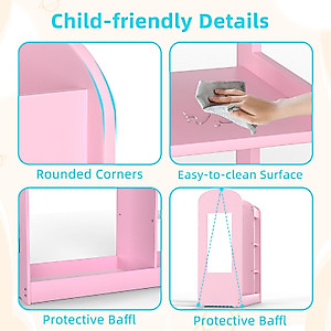 67i Kids Dress up Storage with Mirror Kids Play Armoire Open Hanging Armoire Closet Storage Closet Dresser Pretend Costume Dresser Organizer Center for Little Girls Bedroom (Pink)