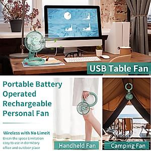 Alioth Portable Desk Fan, Personal Fan,Foldable and Rechargeable, 3 Speeds Super Quiet Battery Operated Fan for Office, Home, Outdoor (White)