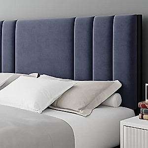 Homhougo Twin Bed Frame, Platform Bed Frame with Velvet Headboard, Heavy Duty Metal Bed Frame with 15 Strong Slats Support, Box Spring Optional, Easy Assembly, Grey