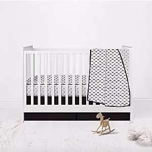 Bacati Love Muslin 3pc Crib Set with 4 Muslin Layers Lux Dream Blanket (Mustache/Plus/Cross, Black)