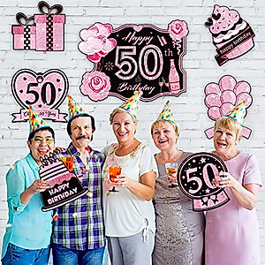 50th Birthday Yard Sign Decorations Supplies for Women, Black Pink Happy 50 Birthday Lawn Sign with Stakes 50 Year Old Birthday Yard Decor Fifty Birthday Outdoor Lawn Decorations for Women
