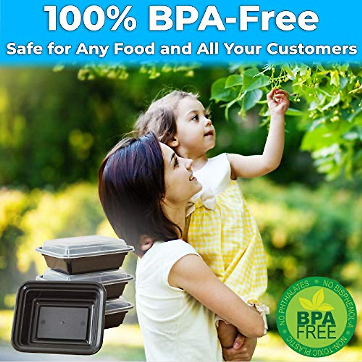 Pro Grade, BPA Free Plastic Containers with Lids, 100ct. 12oz, Leakproof, Microwavable Portion Container for To-Go Orders, Food Prep and Storage. Reusable Bento Boxes for Restaurant, Cafe and Catering