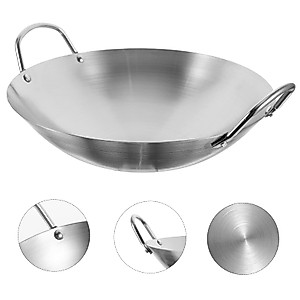 EXQUIMEUBLE Traditional Wok Jaese Bbq Round Baking Outdoor Traditional Chinese Stir Fry Stovetop Fryer Silver Premium Gadget Stainless Steel Wok Pot