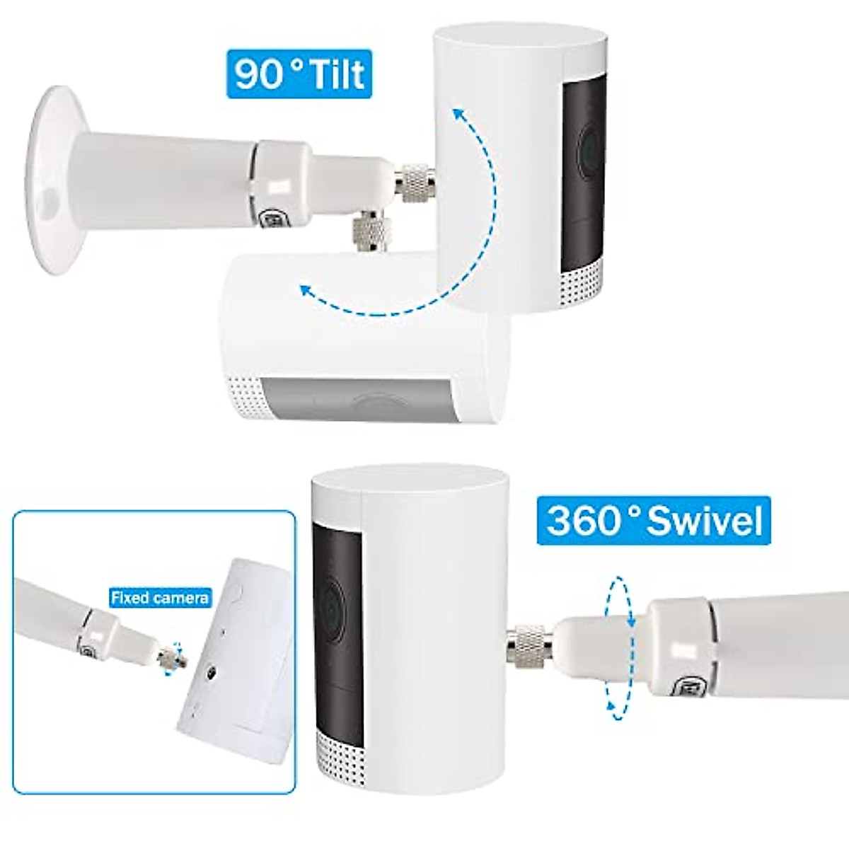 (Metal 2 Pack) 360 Degrees Adjustable Security Wall Mount for Ring Stick Up Cam/Ring Indoor Cam/Wyze Cam/Eufy Cam/Arlo Cameras, Fits All Cameras with Standard 1/4 Threaded Holes-White